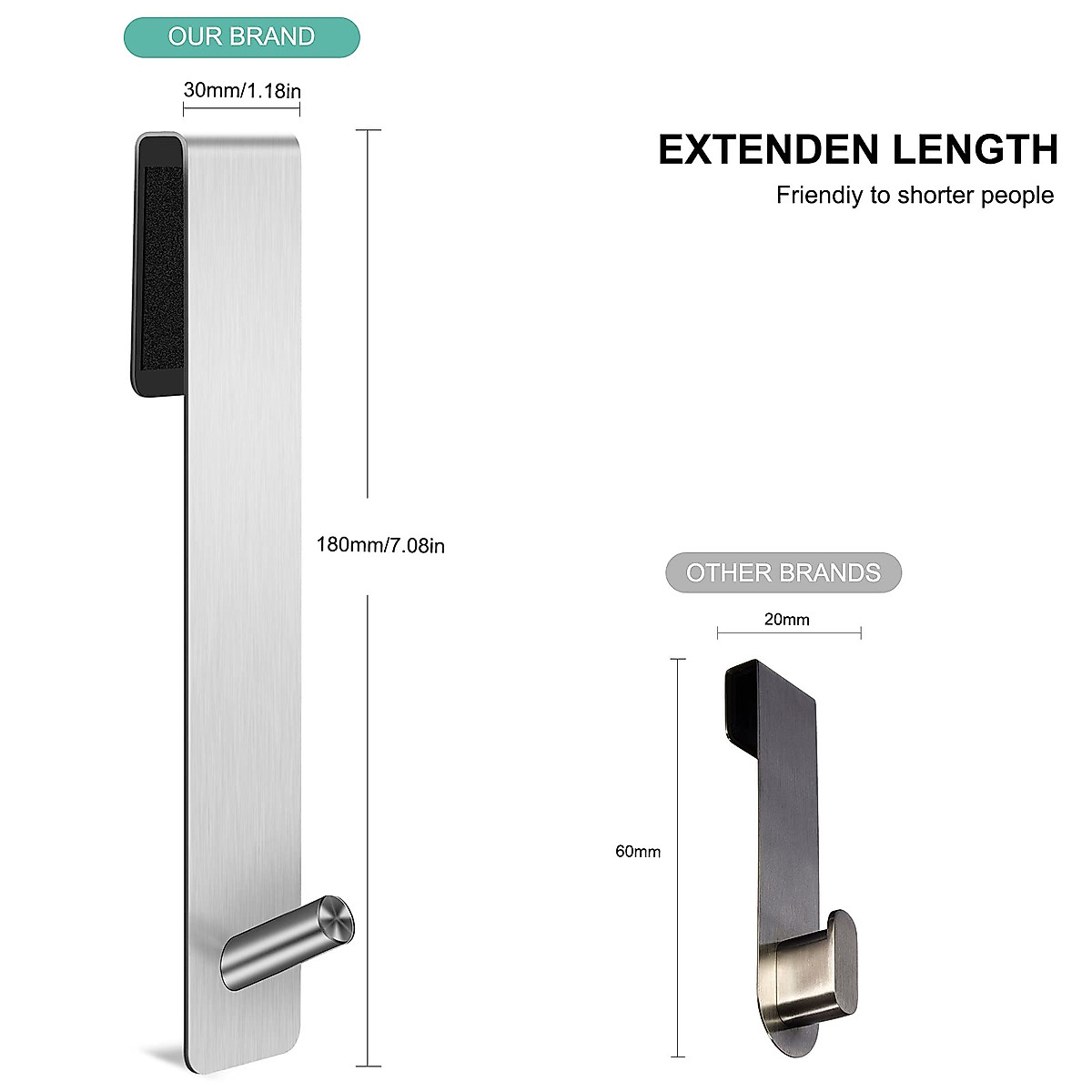 qingzhi Extended Shower Door Hooks. Towel Hooks. Over The Door Hooks(7-Inch). Suit for Frameless Glass Shower Door 0.39inches Stainless Steel 2-Pack(Silver)