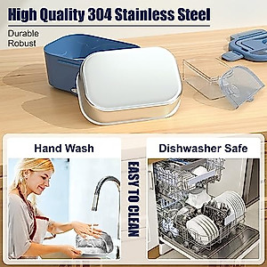 Adocfan Electric Lunch Box, 60W 3 in 1 Food Heater Car Use 12V/24V and Home Use 110V, Portable Lunch Heater, Removable Stainless Steel Container, Fork, Spoon and Carry Bag (Blue)