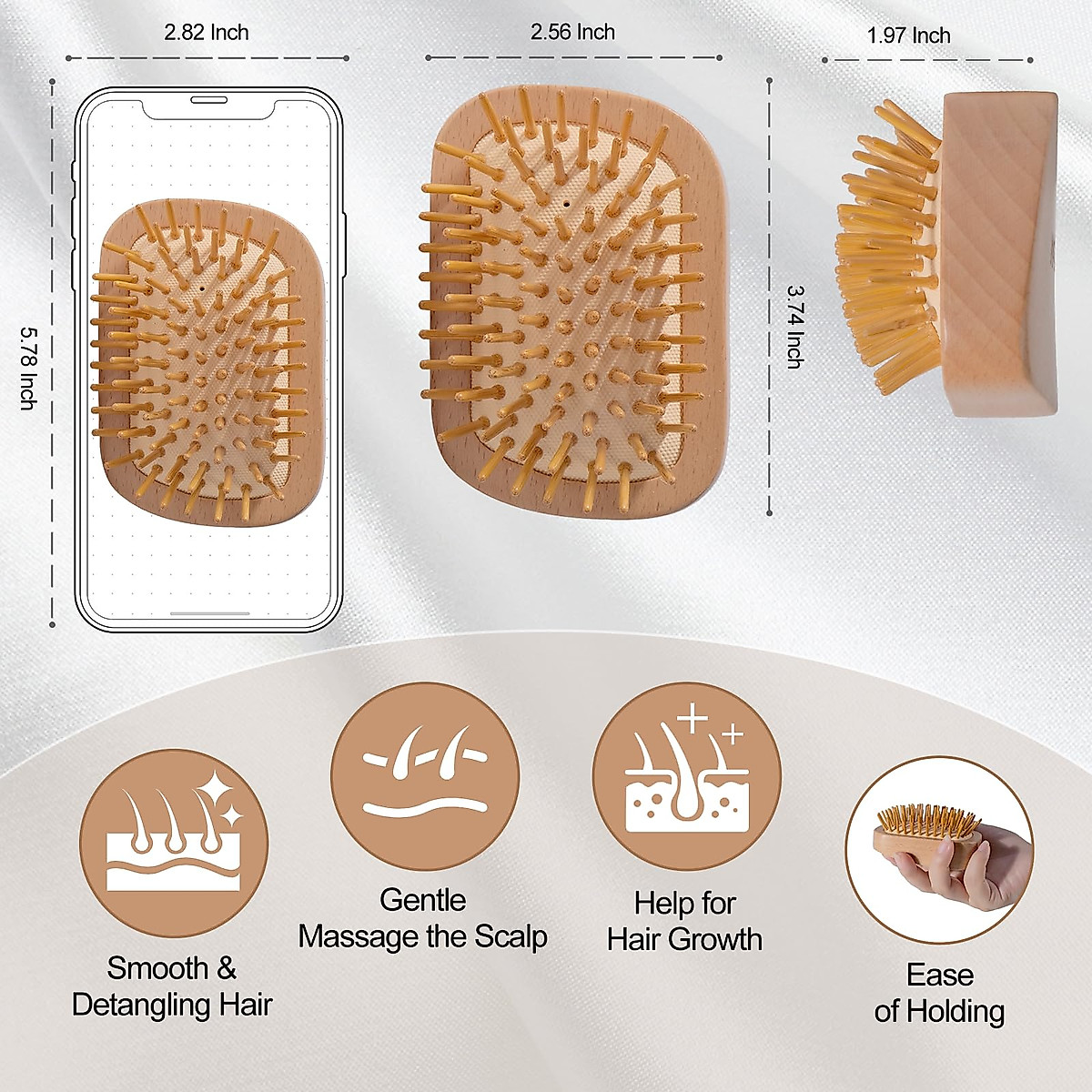 Maji Mama Handmade Natural Wooden Hair Brush Hairbrush with Bamboo Pins Massage Scalp & Detangling All Hair Types