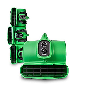 XPOWER P-430AT Medium Sized Air Mover, Carpet Dryer, Floor Blower, and Utility Fan- Features a Timer & Built-in Power Outlets – Green (4 Fans)