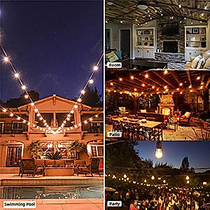 Svater Outdoor String Lights 150FT, 3 Pack of 50FT, 45pcsxE26 Socket, 48pcs S14 Shatterpoof Bulbs, 1 Watt Dimmable 2700K Warm White, IP65 Waterproof, Commercial Grade Patio Lights