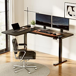 FLEXISPOT L Shaped Standing Desk 71 x 48 Inch Dual Motor Computer Electric Corner Desk Sit Stand Up Desk Height Adjustable Desk Home Office Table with Splice Board, Black