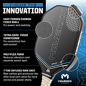 Maverix Havik -16 Professional Carbon Fiber Pickleball Paddle | Ultimate Power, Spin, and Control | Raw Carbon Fiber Design with Cover |