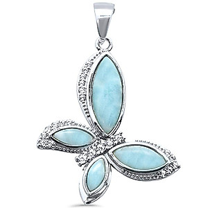 CloseoutWarehouse Larimar Clear Cubic Zirconia Butterfly Dangling Pendant Sterling Silver