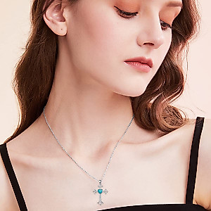 BETHZA Turquoise Cross Necklace for Women 925 Sterling Silver Real Turquoise Filigree Cross Pendant Religious Jewelry Gifts for Wife Girlfriend