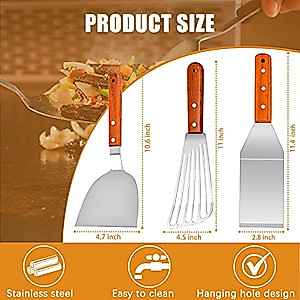 Beijiyi Metal Spatula for Cast Iron Skillet, Stainless Steel Fish Spatula Turner with Wooden Handle, Small Kitchen Spatula Flipper for Cooking Grill Griddle, 3 Pack