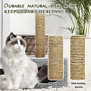 Natural Sisal Rope 1/4 Inch by 164-Feet for Cat Scratching Post Tree Tower Replacement Repair and Replace, Hemp Twine Rope for Kittens Shelves Furniture Window Bed Perch House Climbing, 6mm by 50m