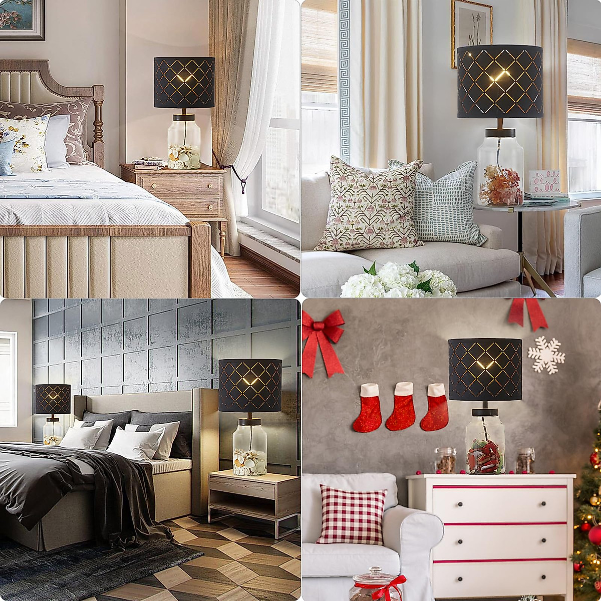 GyroVu Fillable Table Lamp, Lamp with Clear Glass Fillable Modern Table Lamp with Black Square lampshade Beside Lamp for Living Room Bedrooms Office Bulbs Included(Black Square)