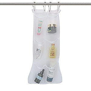 Hanging Mesh Bath Quick Dry Hanging Caddy Bath Organizer Hang on Shower Curtain Mesh Shower Caddy Space Saver(Clip Hook)