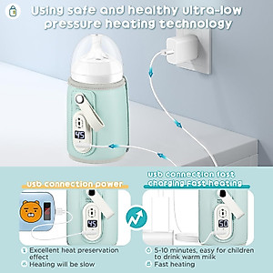 Baby Bottle Warmer, Portable Baby Milk Heat Keeper with LED Display, USB Warmer Bottle for Car Travel, Bottles Warmers on The go with 18W Fast Charger, Milk Warmer with Temperature Control