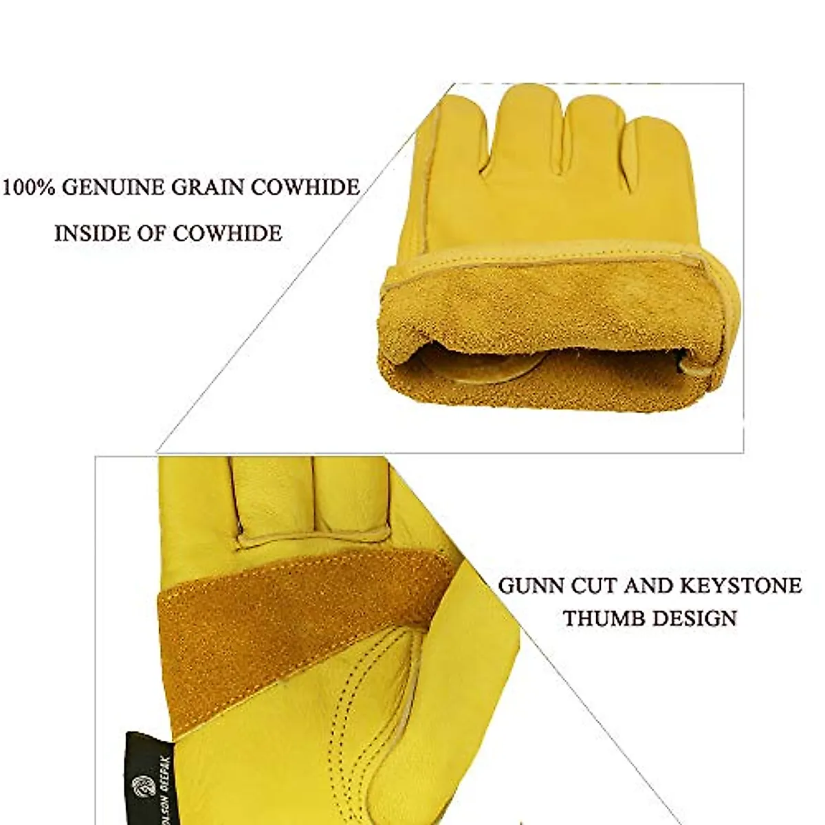 OLSON DEEPAK Outdoor Working Glove for Women and Men,Cowhide Leather Work Gloves for Gardening/Welding/Yard Work/Driving (Yellow, Large(pack of 1))