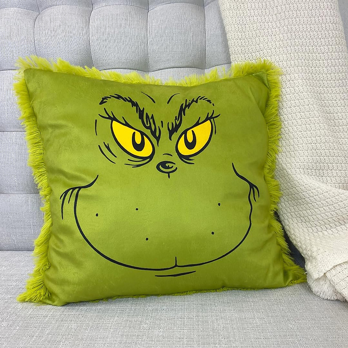 Franco Cuddle Buddy, Regular, Grinch Faux Fur Dec Pillow, 18 in x 18 in