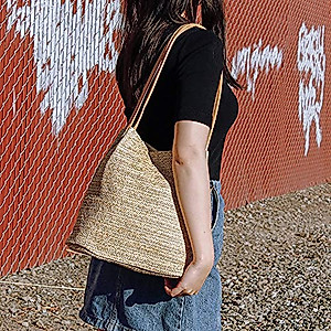 Oct17 Women Straw Beach Bag tote Shoulder Bag Summer Handbag - White