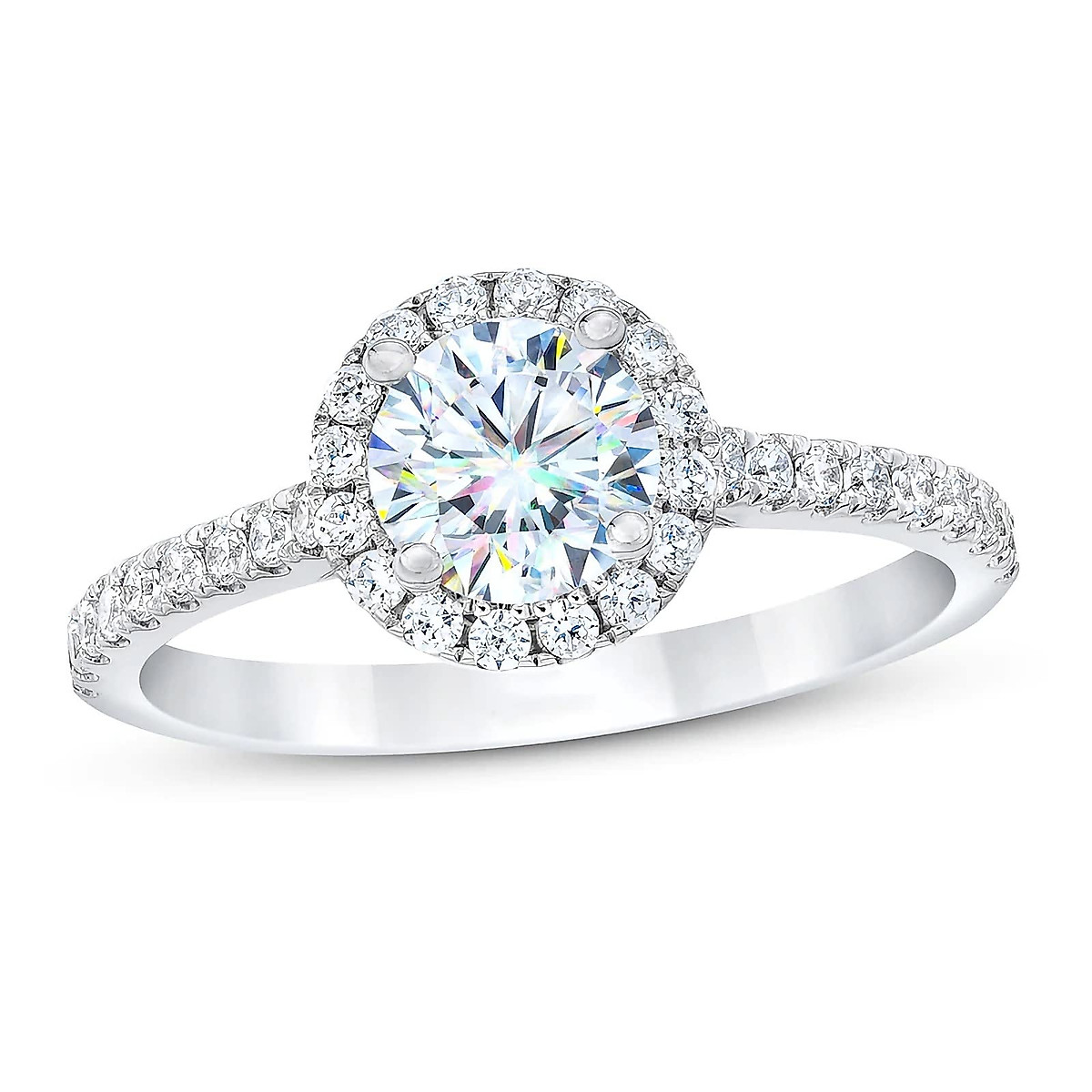 1-3/8 Carat Halo Bridal Set Moissanite Engagement Rings for Women Platinum Plated Silver Round Moissanite Rings -12