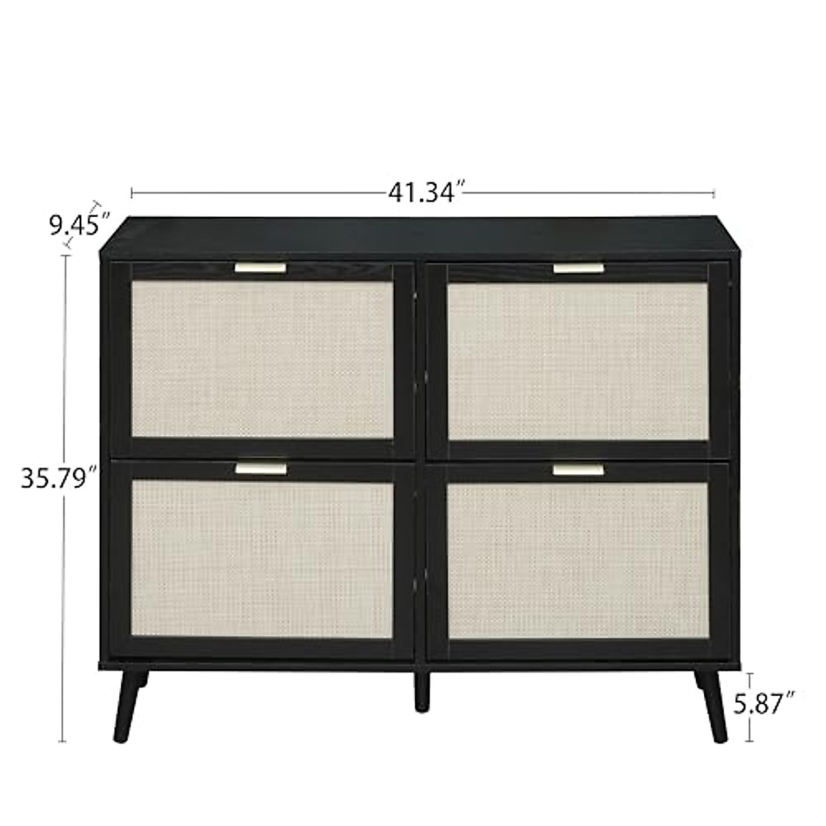 ZeHuoGe Large Rattan Shoe Cabinet with 4 Flip Drawers, Black 2-Tier Shoe Rack Boho Storage Cabinet for Heels, Boots, Slippers, Free Standing Shoe Rack, Entrance Hallway (Black)