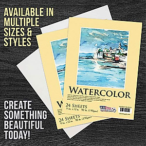U.S. Art Supply 9" x 12" Premium Heavyweight Watercolor Painting Paper Pad, Pack of 2, 24 Sheets Each, 90 Pound (190gsm) - Cold Pressed, Acid-Free, Wet, Dry & Mixed Media - Artists, Students, Adults