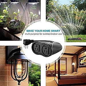 Outdoor Smart Plug, MXQ WiFi Smart Outlet with 2 Individual Sockets Works with Alexa Echo Google Home, IP44 Waterproof 2.4GHz Remote Control WiFi Smart Socket with Timer Function, FCC/RoHS Certified