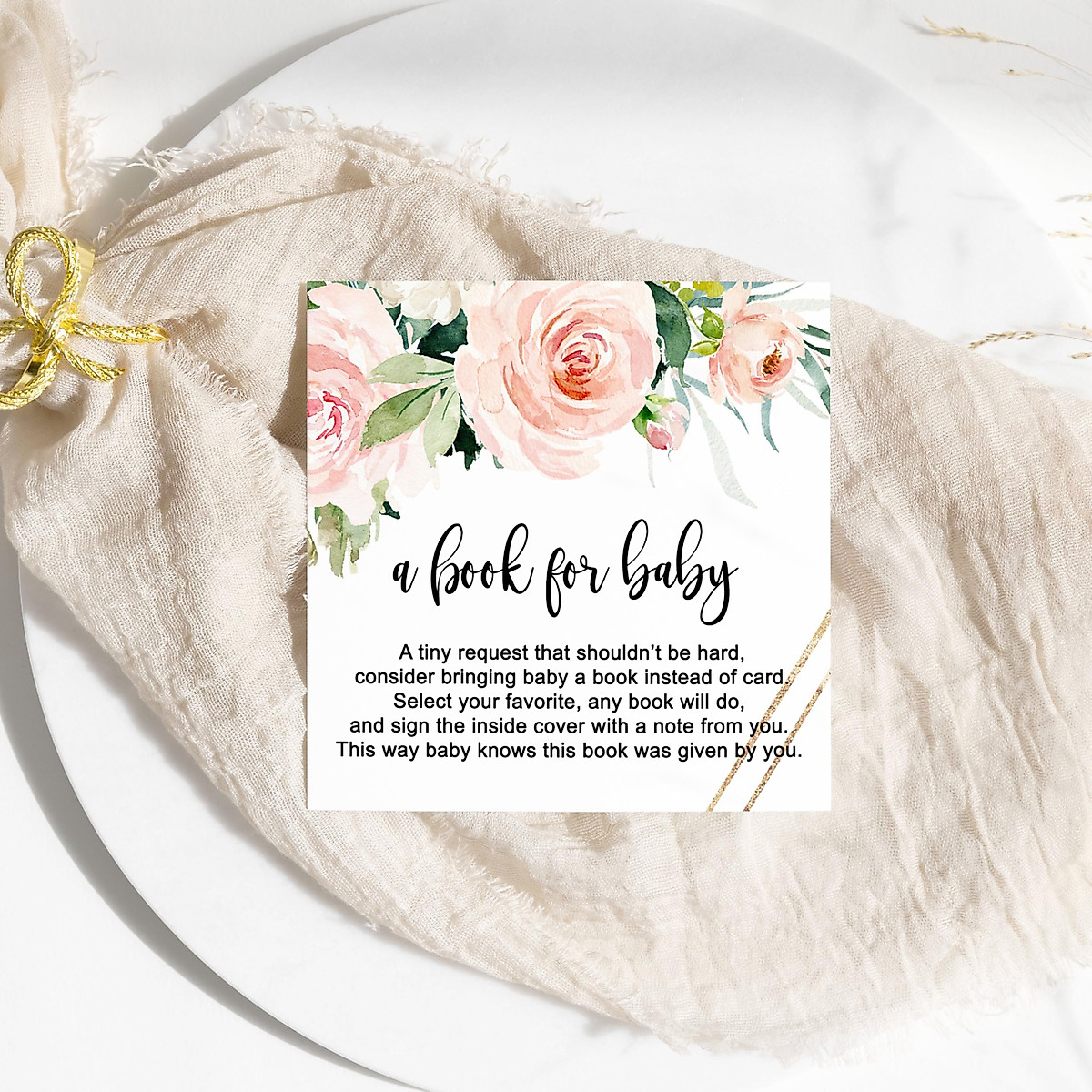 Graceful Floral Books for Baby Shower Cards - 25 Pack - Invitation Inserts for Girls - Bring a Book Instead of Cards Poem - Cute Storybook Theme Ideas