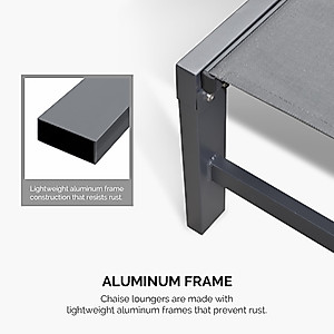 PURPLE LEAF Outdoor Chaise Lounge with Wheels for Outside 2 Pieces Aluminum Patio Lounge Chair with 5 Adjustable Position for Outdoor, Beach, Yard, Pool, Side Table Included, Grey