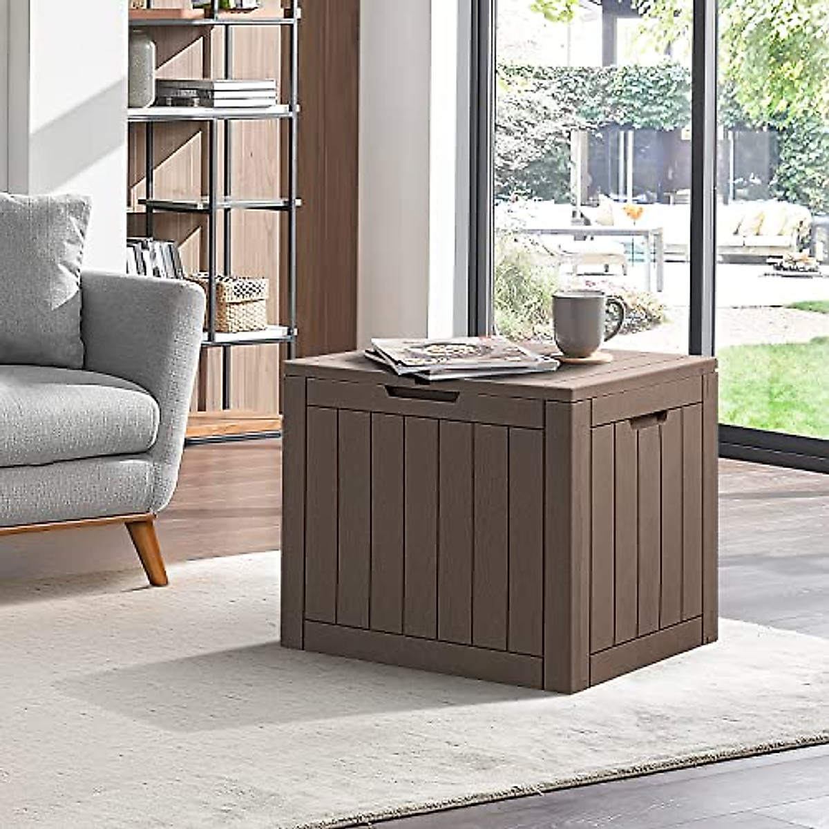 Devoko 31 Gallon Lightweight Resin Deck Box Waterproof Lockable Storage Container for Patio Furniture Accessories and Indoor Outdoor Toys