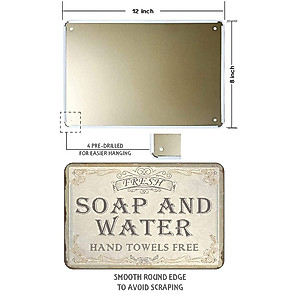 Fresh Soap and Water Hand Towels Free Tin 20X30 cm Retro Look Decoration Art Sign for Home Bathroom Farm Garden Garage Funny Wall Decor