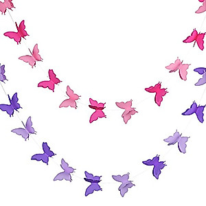 2 Pieces 3D Paper Butterfly Banner Hanging Decorative Garland for Wedding, Baby Shower, Birthday and Theme Decor, 118 Inches Long, Pink and Purple