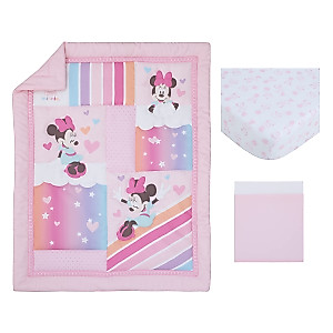 Disney Minnie Mouse Be Happy Pink, Lavender, Aqua and Orange 3 Piece Crib Bedding Set - Comforter, Fitted Crib Sheet and Bed Skirt