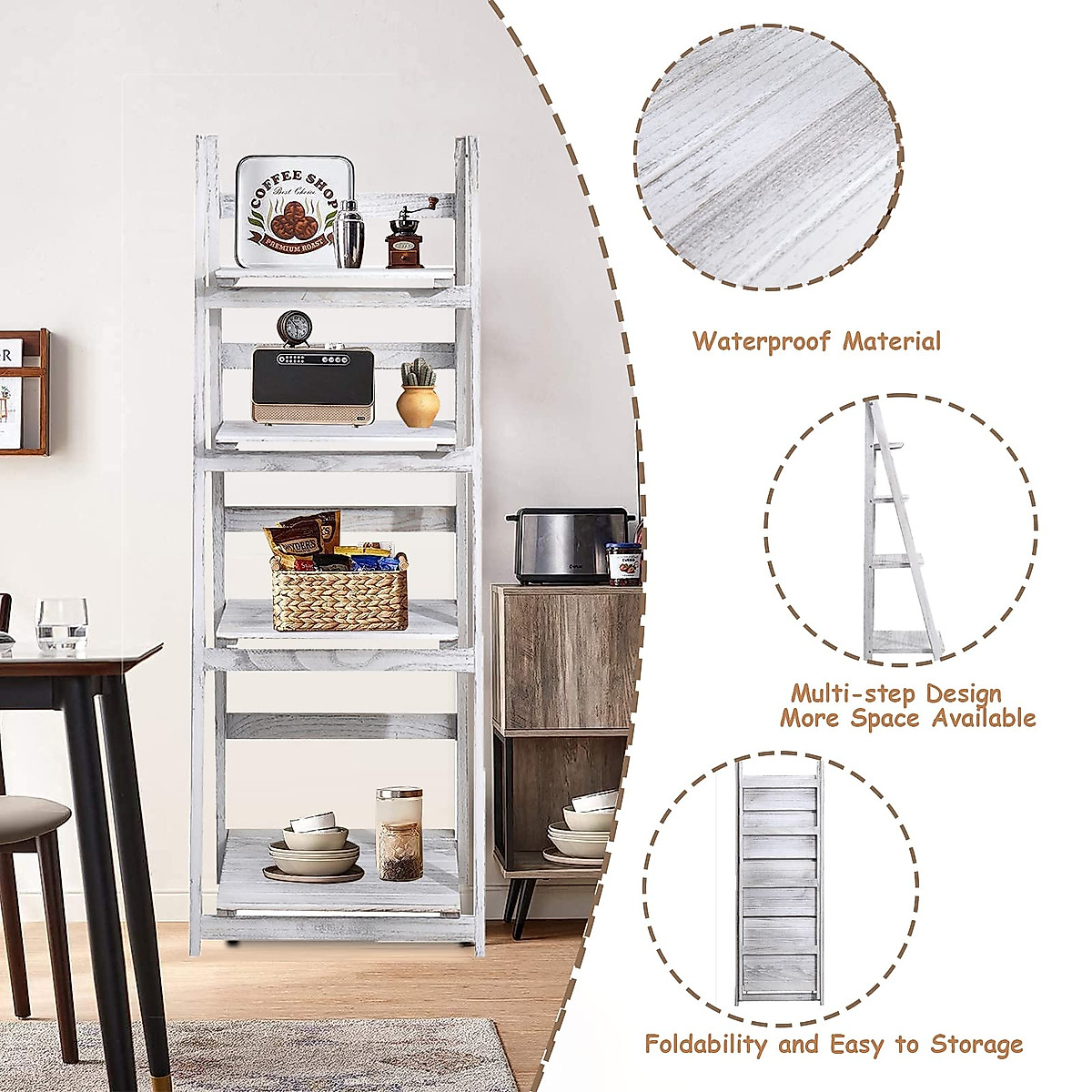 ECOMEX 4 Tier Foldable Bookshelf Storage Rack for Home Bedroom Office, Paint White