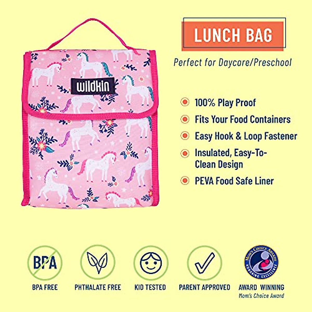 Wildkin 12 Inch Backpack Bundle with Insulated Lunch Bag (Magical Unicorns)