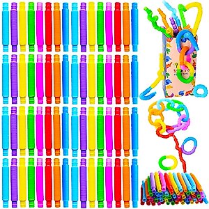 72PACK Pop Tubes, Pop Tube Sensory Fidget Toy Fidget Tubes for Children and Aldult Stress Anxiety Relief Toy DIY Learning Educational Toys for Kids