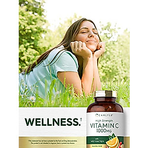 Carlyle Vitamin C 1000mg | 500 Vegetarian Caplets | Ascorbic Acid with Wild Rose Hips | High Strength Formula | Non-GMO and Gluten Free Supplement