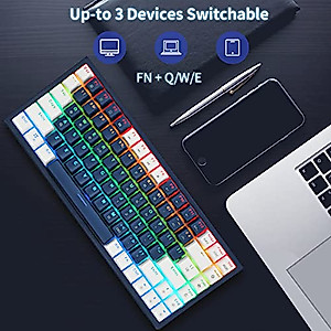 CQ84 Wireless Mechanical Gaming Keyboard, Compact 84 Keys, Programmable RGB Backlight, 60% Keyboard, Blue and White Keycaps for Ipad, Android/windows Tablet, Desktop, PC Gamer(Brown Switch)