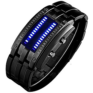 FANMIS Creative Binary Matrix Blue LED Digital Waterproof Watch Mens Classic Creative Fashion Black Plated Wrist Watches (Black)