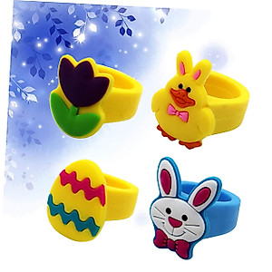 10pcs Easter Party Supplies Rabbit Toys for Bunnies Easter Egg Stuffers Kids Play Rings Easter Egg Fillers Kids Rings Toy Childrens Toys Children's Rings Girls Jewelry Animal