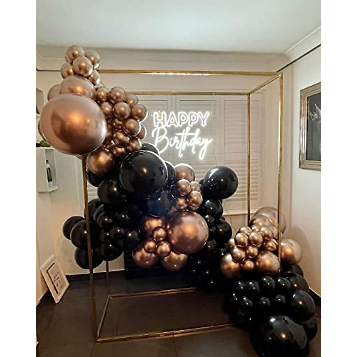 Bezente Rose Gold Black Balloons Garland Kit, 100Pcs Metallic Chrome Rose Gold Black and Rose Gold Confetti Balloons Arch for Wedding, Birthday, Graduation, Baby Shower Party Decoration