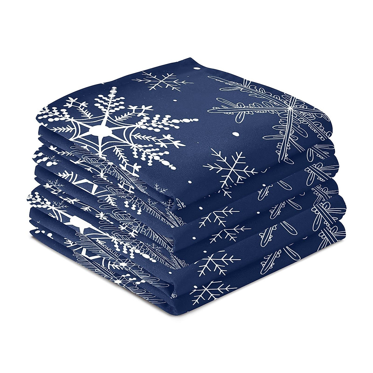 White Snowflakes Winter Doodle Kitchen Dish Towel Set of 4, Blue Christmas 18x28in Absorbent Dishcloth Reusable Cleaning Cloths for Household Use