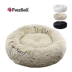 FuzzBall Fluffy Luxe Pet Bed, Calming Donut Cuddler – Machine Washable, Waterproof Base, Anti-Slip (for Small Dogs and Cats up to 25lbs)