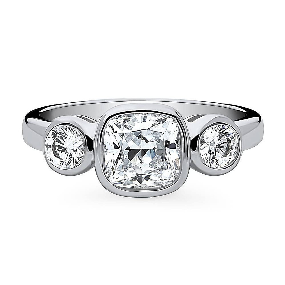 BERRICLE Sterling Silver 3-Stone Wedding Engagement Rings Cushion Cut Cubic Zirconia CZ Anniversary Promise Ring for Women, Rhodium Plated Size 5