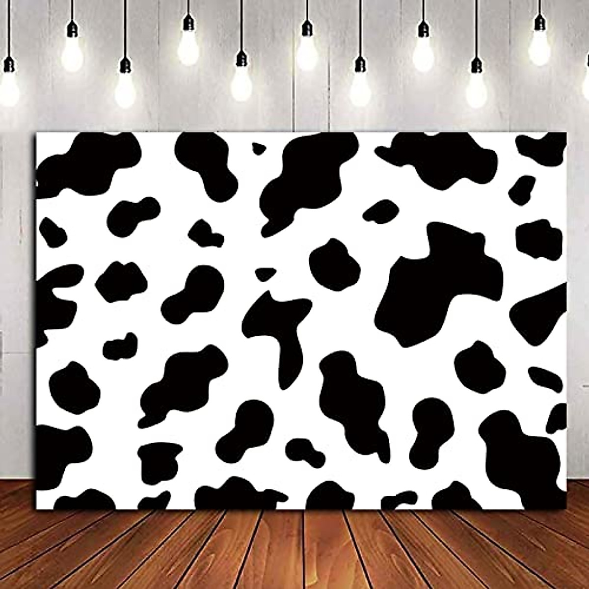 HQM 8x6FT Soft Fabric/Polyester Cow Party Photography Backdrops Black and White Farm Animal Happy Birthday Photo Background Kid's Newborn Baby Shower Banner Props, 8x6ft(240X180CM）