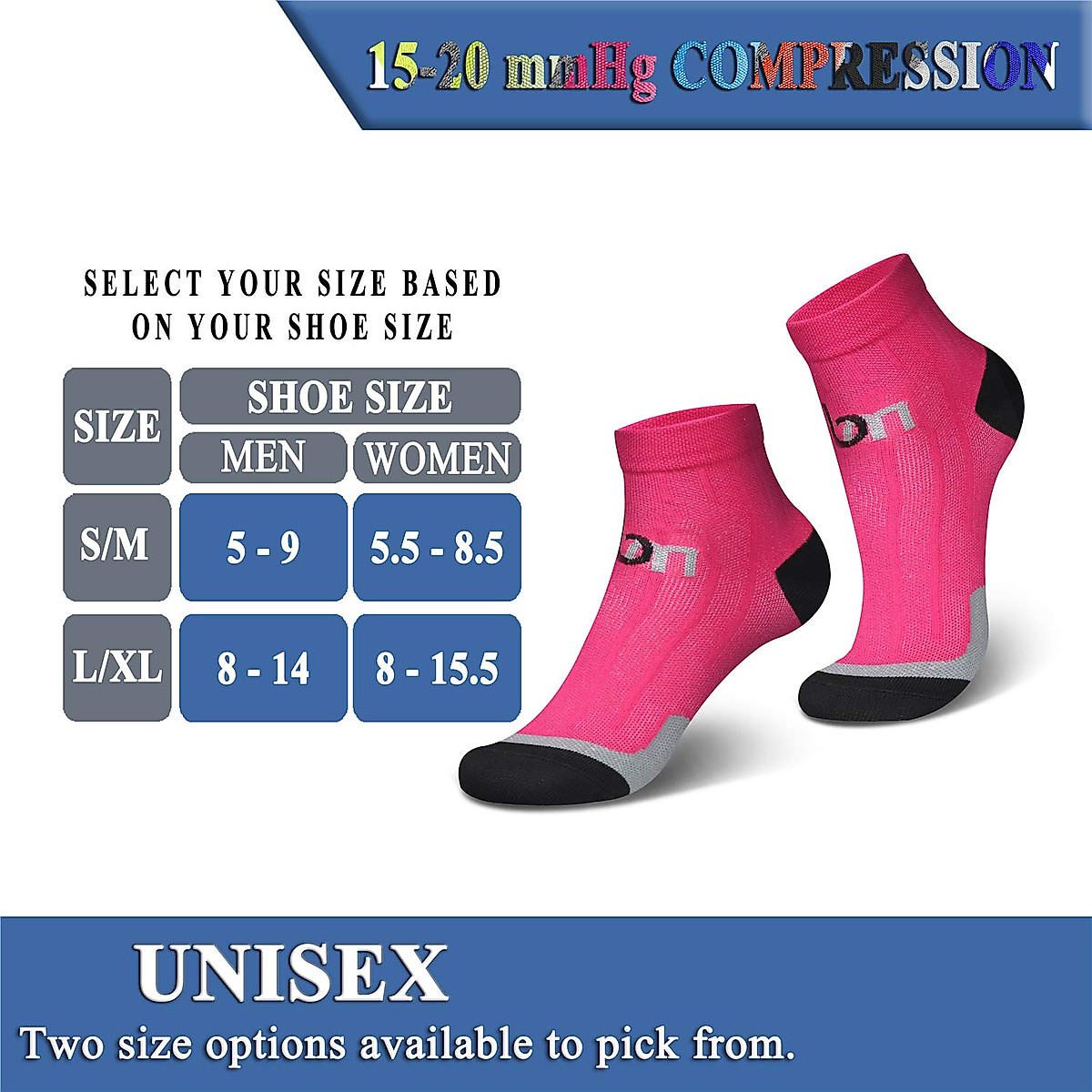 QUXIANG Compression Socks for Women & Men Circulation 3/6/7 Pairs Arch Ankle Support 15-20 mmHg Best for Running Cycling (Multi 04,L/XL)