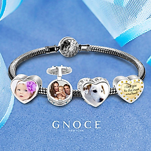 GNOCE Custom Photo Charms Bead For Dog Personalized Photo Animals Charm 925 Sterling Silver Pendant for Bracelets (Pet)