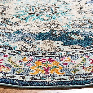SAFAVIEH Monaco Collection Area Rug - 8' Round, Navy & Light Blue, Boho Chic Medallion Distressed Design, Non-Shedding & Easy Care, Ideal for High Traffic Areas in Living Room, Bedroom (MNC243N)