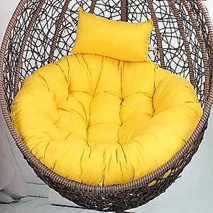 Eoieov Outdoor Hanging Egg Chair Cushions, 45"*45" Washable Hanging Basket Chair Cushion, Basket Egg Chair Cushion with Headrest Pillow，Yellow