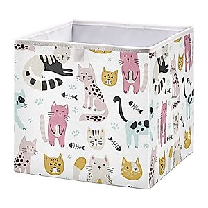 CaTaKu Cute Cats Paws Cubes Storage Bins 11 inch Collapsible Fabric Storage Baskets Shelves Organizer Foldable Decorative Bedroom Storage Boxes for Organizing Home