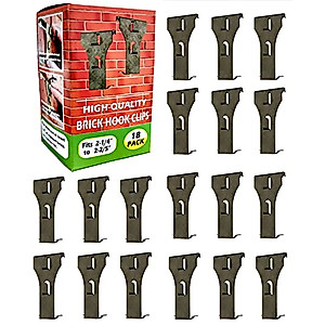 Brick Hook Clips (18 Pack) Outdoor Brick Hangers Wall Clips for Hanging - Mounting to Brick Without Drilling, Heavy Duty Metal Hangers for Outside Home Decor, Fits 2-1/4 to 2-2/5 Inch
