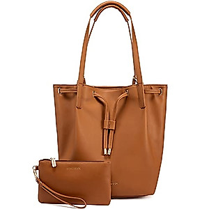 LOVEVOOK Backpack Purses for Women, Tote Bag Convertible PU Leather Backpacks, Fashion Handbag Satchel Bags Casual Back Pack 14 Inch Laptop Backpacks 2PCS, Brown