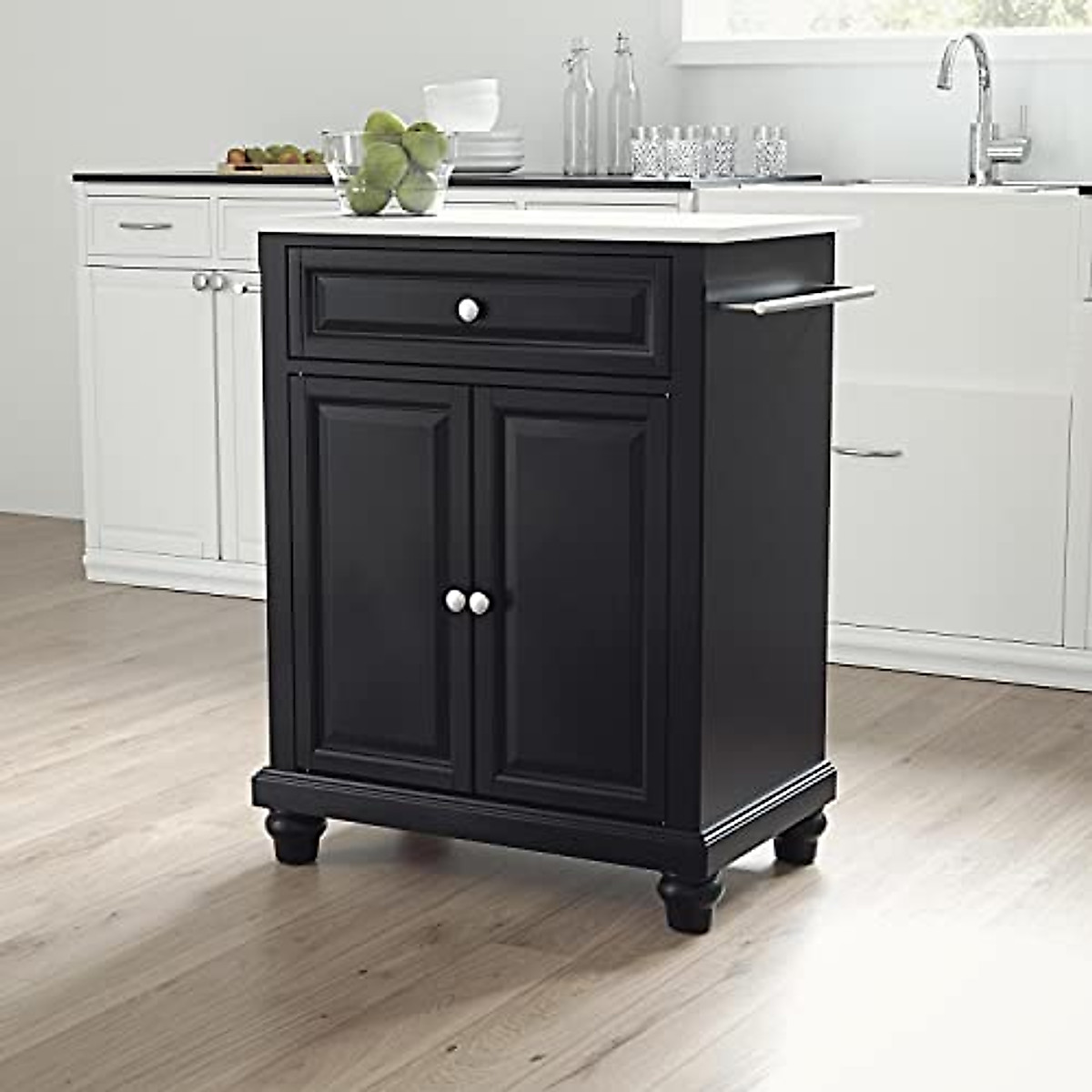 HomeStock French Fabulous Stone Top Portable Kitchen Island/Cart Black/White