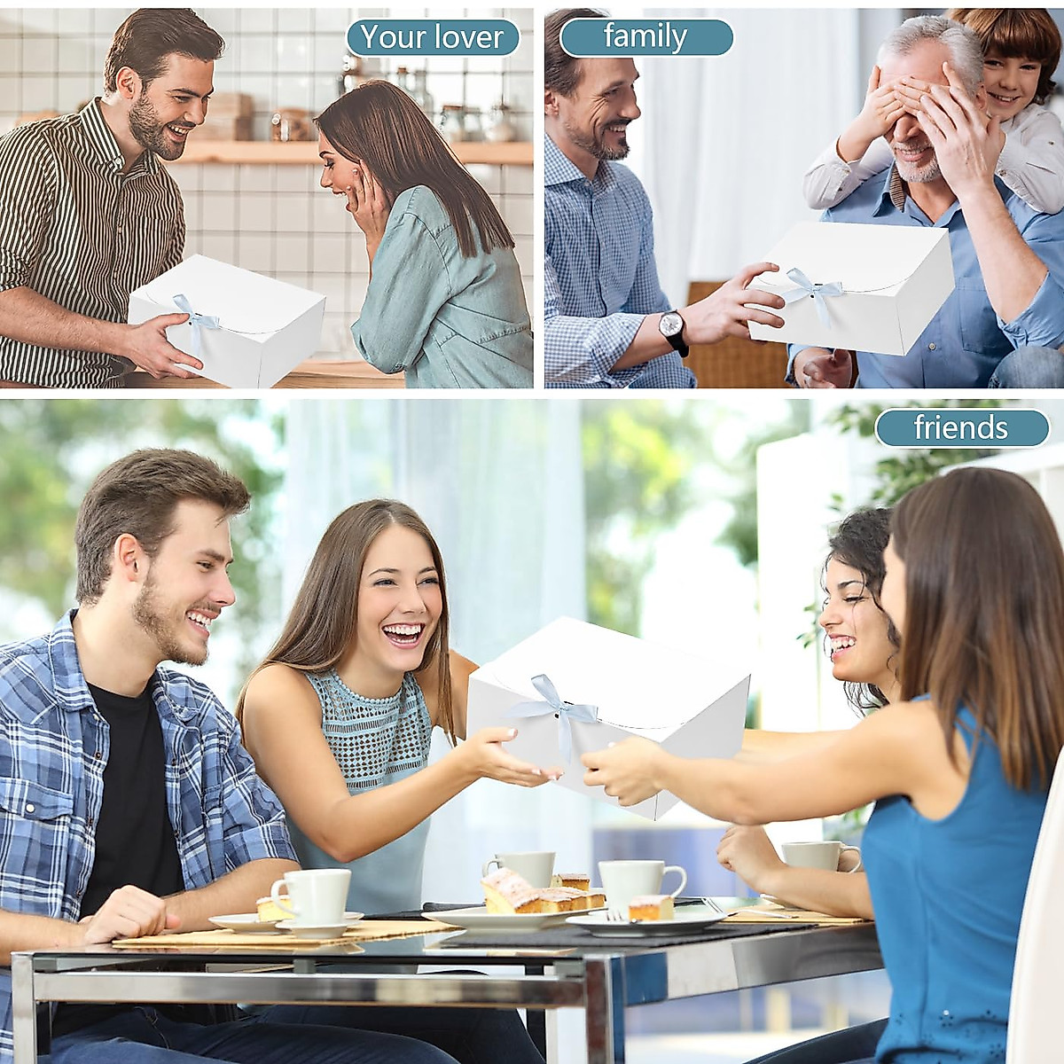 WLUSEAXI 15Pack Gift Boxes with Lids for Presents, 10x8x4 Inch Bridesmaid Proposal Box, White Gift Boxes with Ribbon for Bride Shower, Birthday, Wedding, Party, Graduation Gift