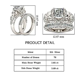 Jeulia Skull Engagement Ring Sets Sterling Silver Promise Eternity Band Rings Diamond Princess Cut with Cubic Zirconia Wedding Engagement Anniversary Promise Rings Bridal Sets (9.0(U.S))