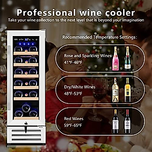 12 Inch Wine Refrigerator, 18 Bottles Wine Cooler with Upgraded Compressor, 41-72F, Fits Large Wine Bottles, Mini Wine Fridge with Glass Door and Safety Lock, Built-in Undercounter or Freestanding
